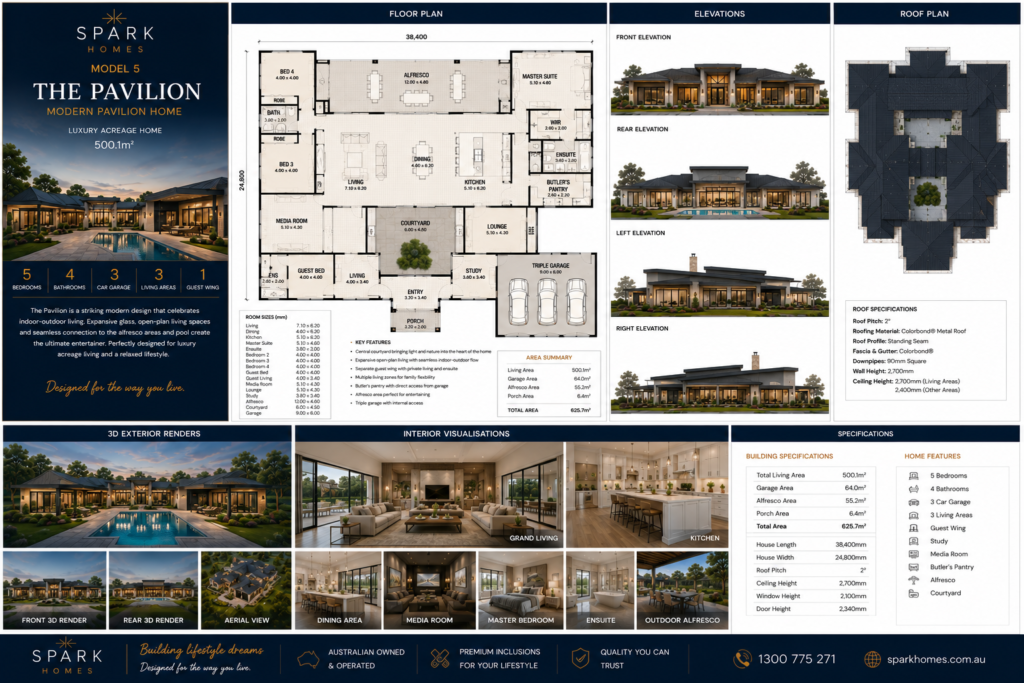 The Pavilion Acrage Kit home – 500sqm Modern Pavilion | Spark Homes